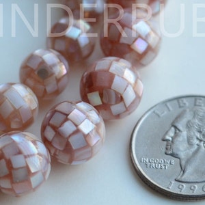Pink Mosaic Shell Beads,shell Round Beads,pink Mother of Pearl Beads ...