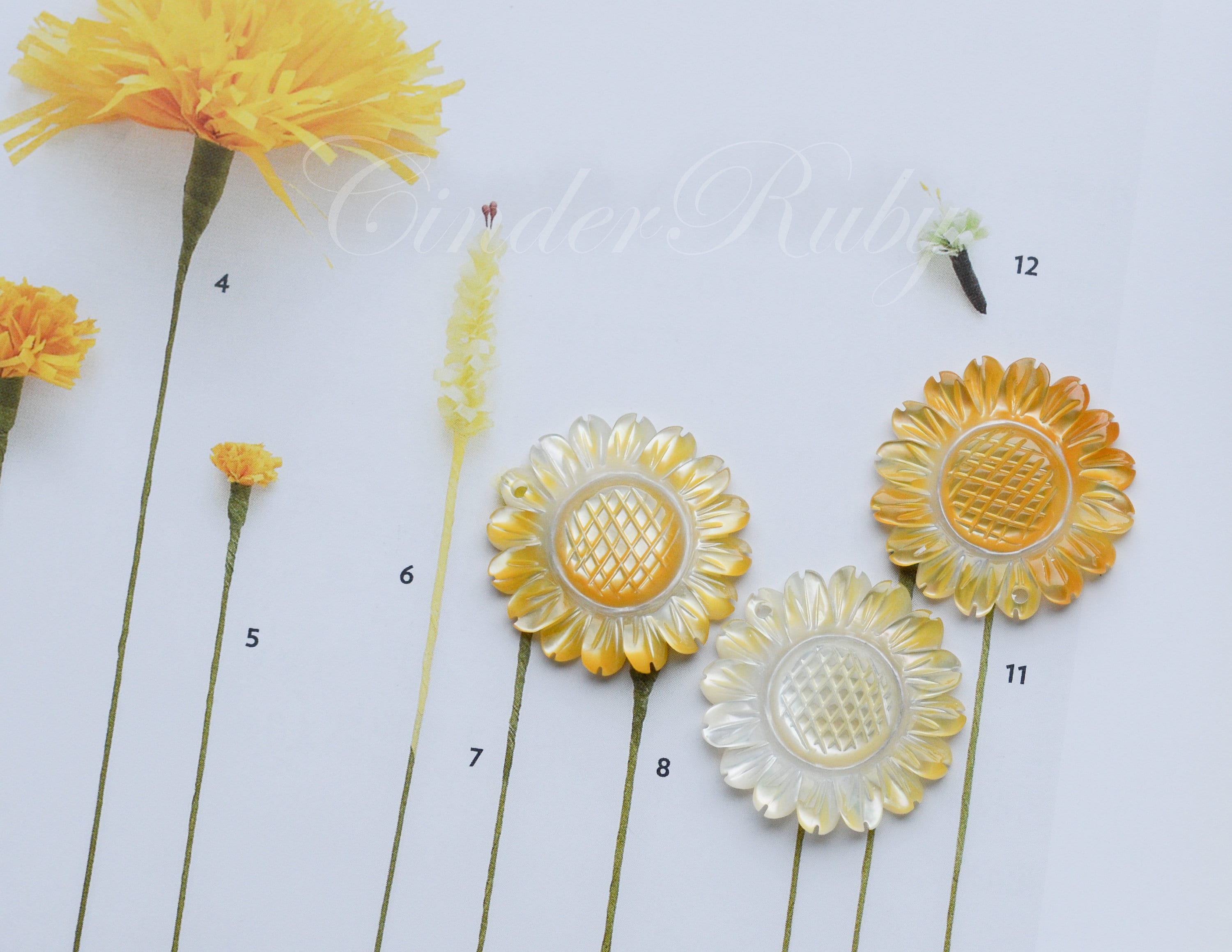 Exquisite Natural Golden Shell Sun Flowers,24 Mm Hand Carved Yellow ...