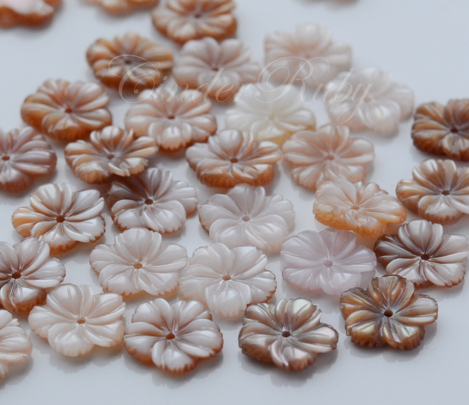 Exquisite Natural Pink Shell Flower Beads,12 Mm Brown Five Petal ...