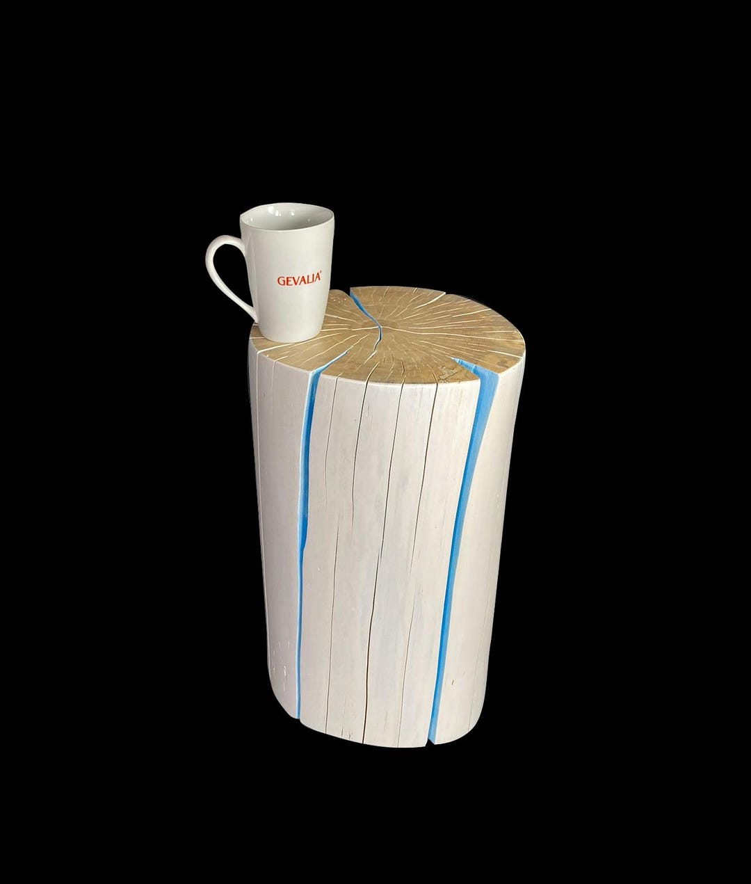 White Washed Round End Table - Beach Stump Wood Side Table With Sky ...