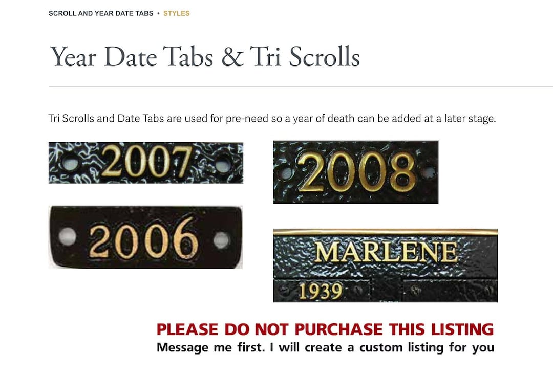 Bronze Cemetery Marker Date Tab, Grave Plaque Year Scroll - Etsy