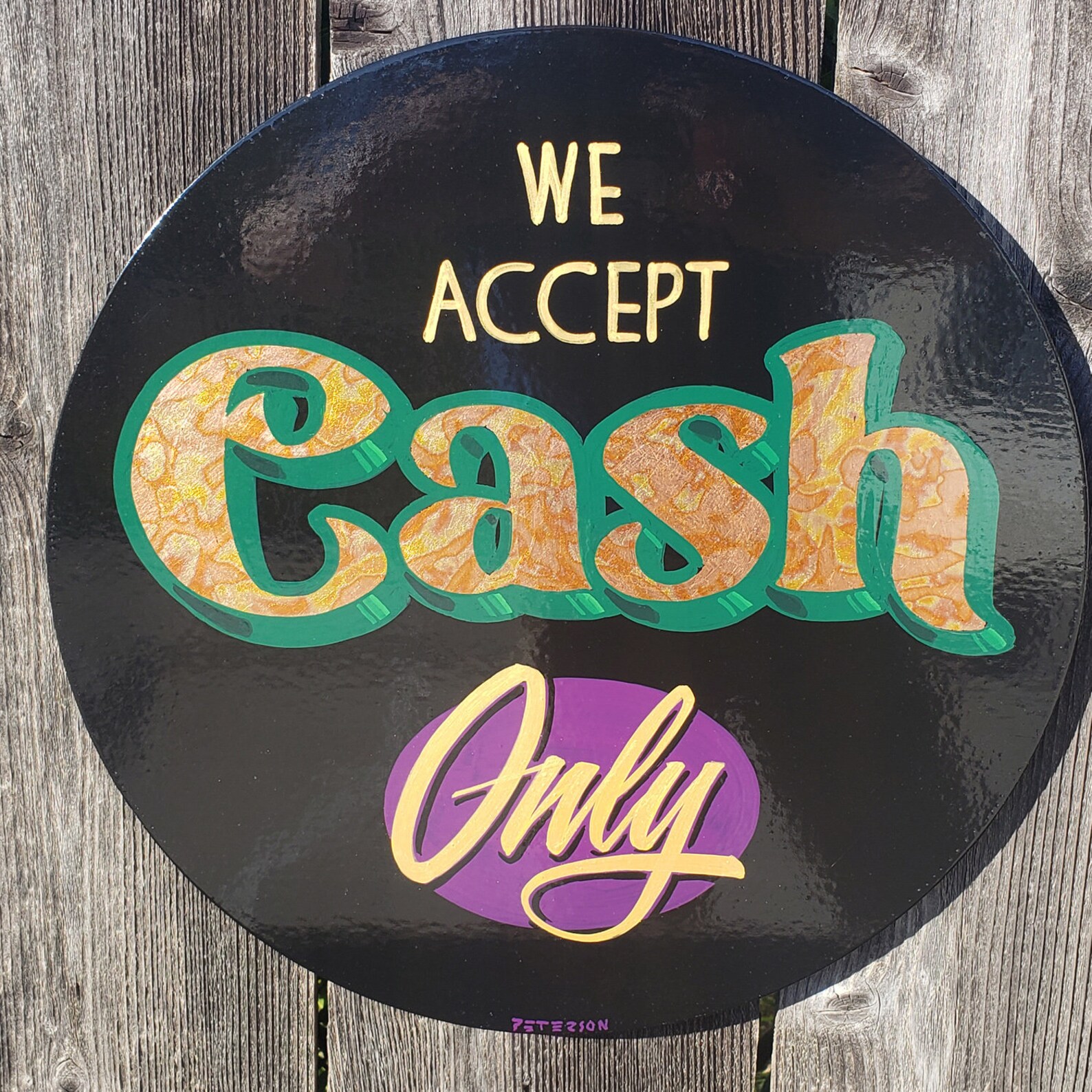 Cash Only Hand Painted Sign Variegated Metal Leaf 16" Diameter - Etsy