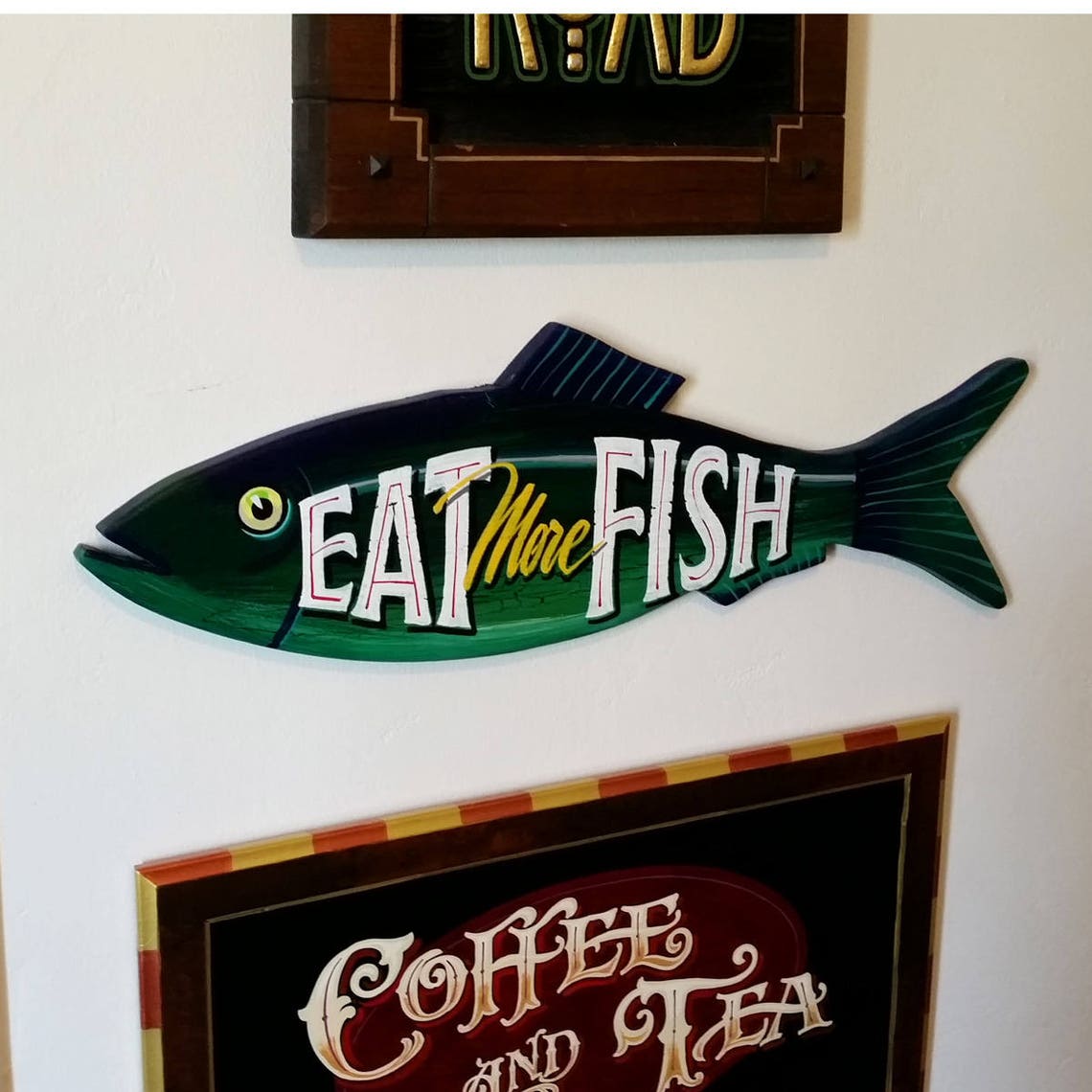 Eat More Fish Sign Seafood Art Restaurant Decor | Etsy