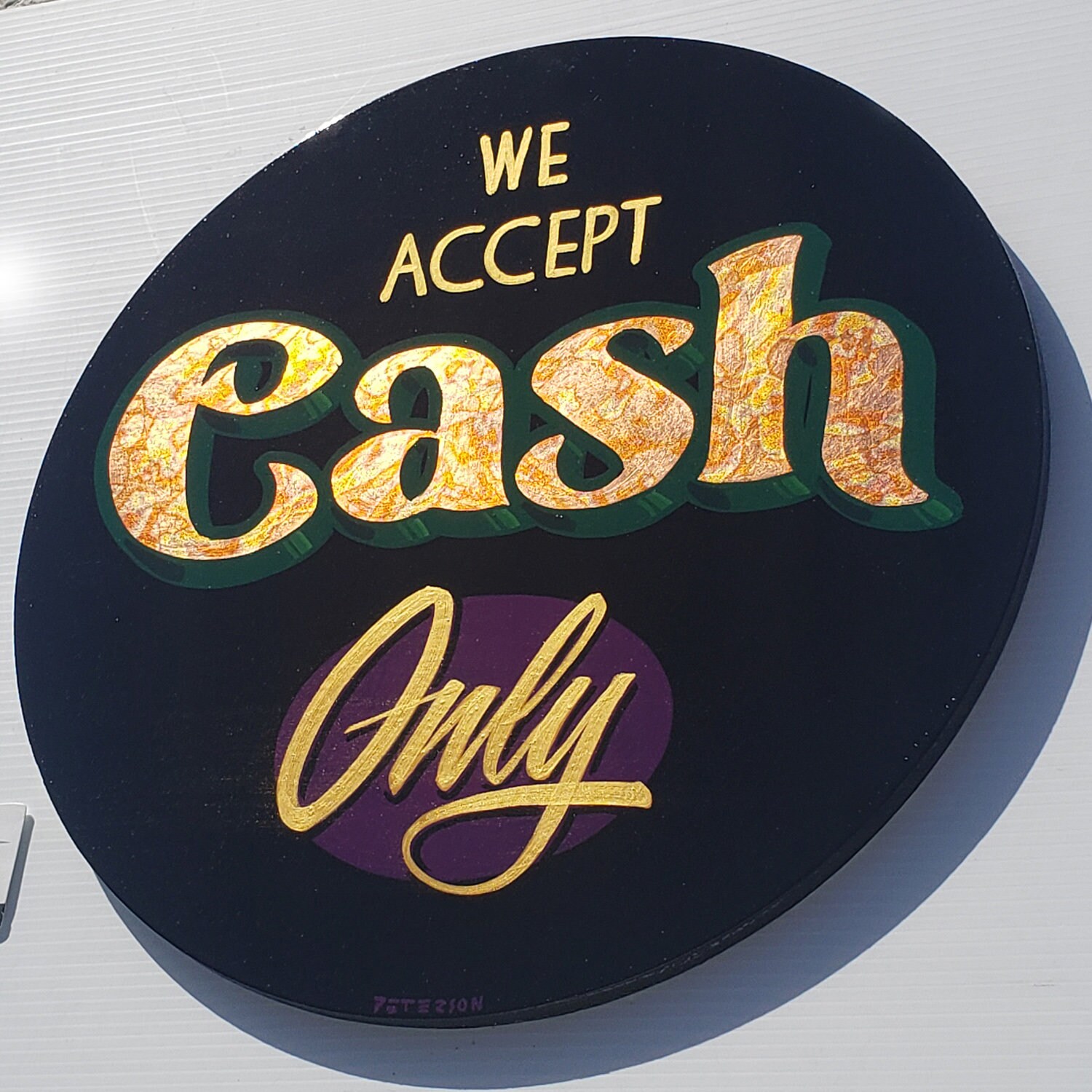 Cash Only Hand Painted Sign Variegated Metal Leaf 16" Diameter - Etsy