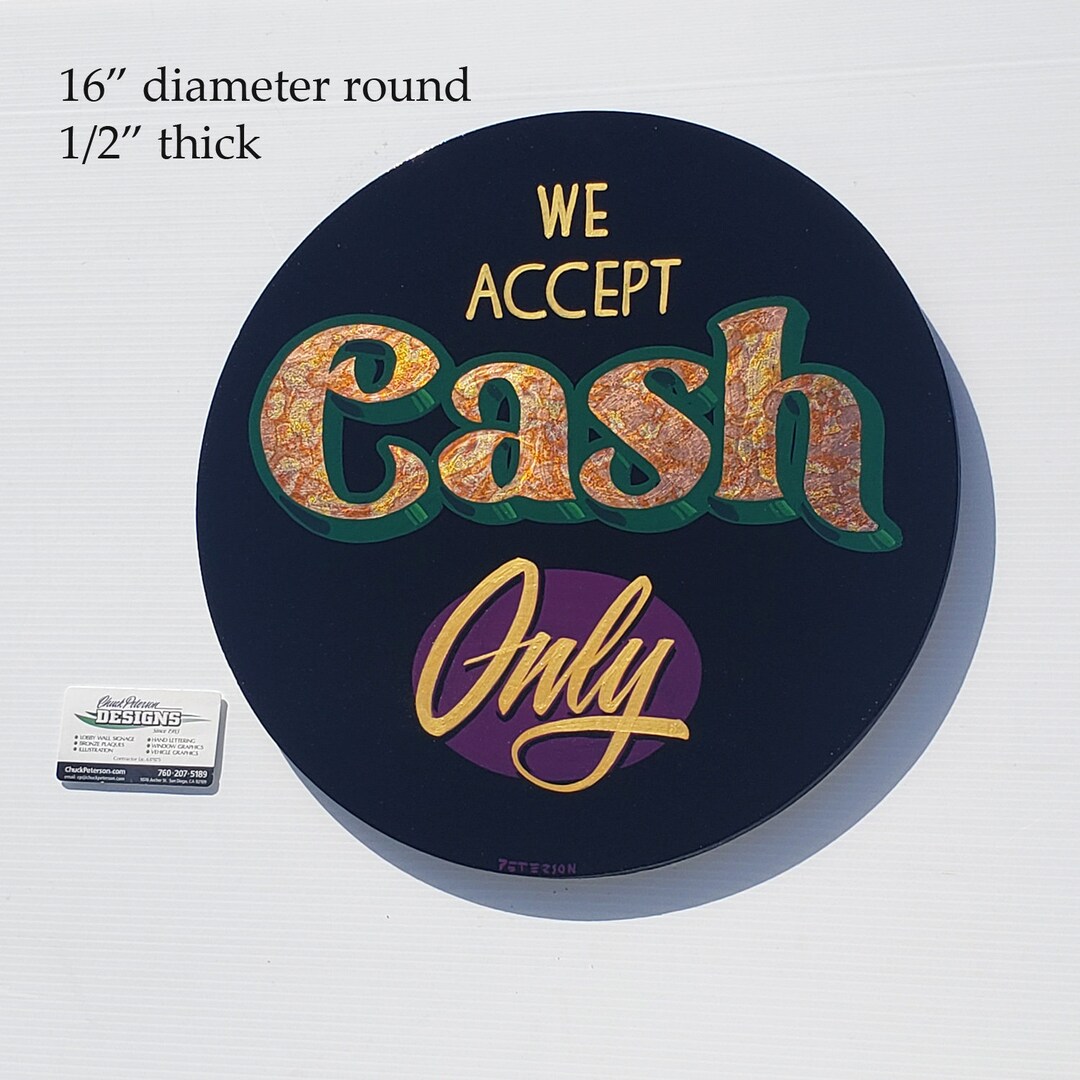 Cash Only Hand Painted Sign Variegated Metal Leaf 16" Diameter - Etsy