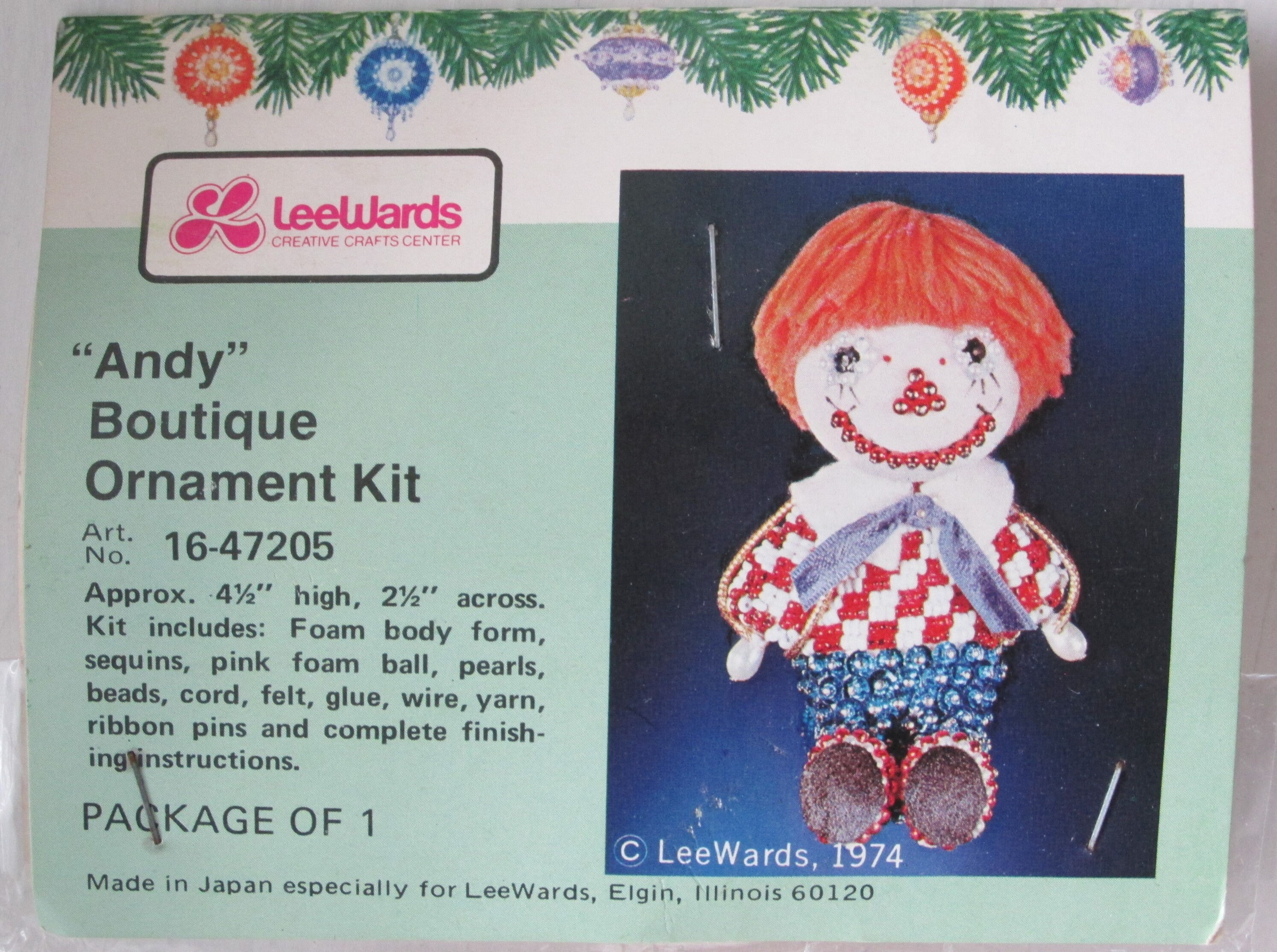 Leewards 1970s RAGGEDY ANDY Christmas Boutique Ornament Kit Sequins ...