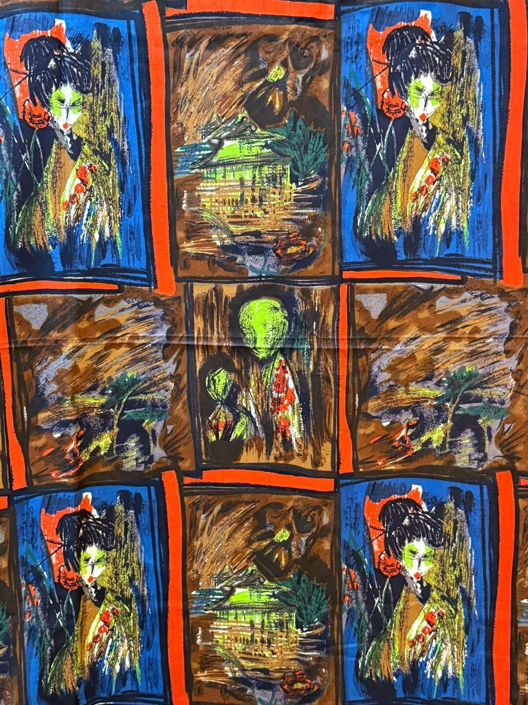 Vintage 1960s Weird Faces Abstract Print Novelty Fabric John Wolf ...