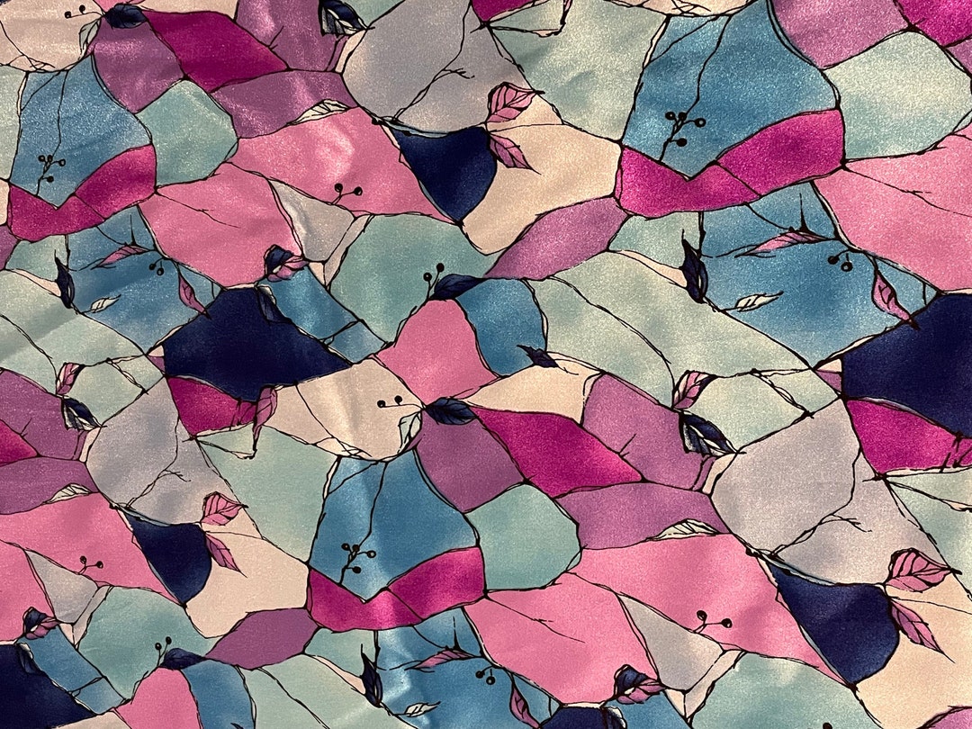 Vintage 1970s Abstract Floral Stained Glass Fabric Polyester 45 Yards Hi Fashion Fabrics Slinky