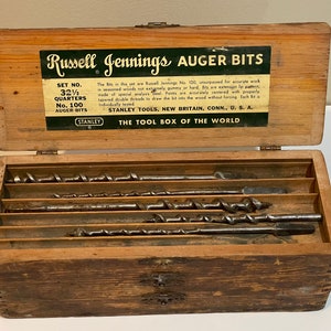 Vintage Russell Jennings Stanley Wooden Three Tier Auger Bit Box With ...