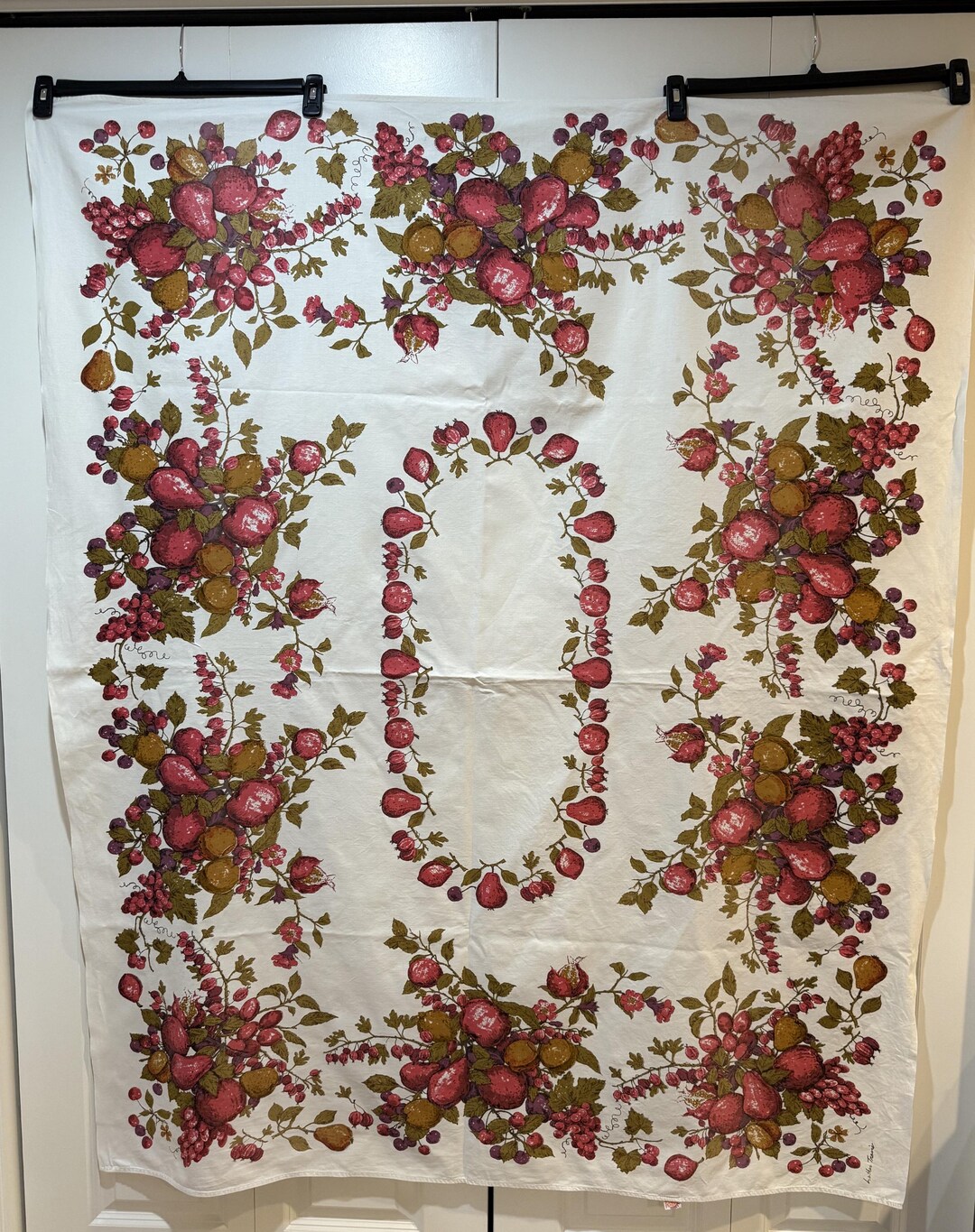 Vintage Fallani & Cohn Luther Travis Fruit Printed Tablecloth 1960s 64 ...