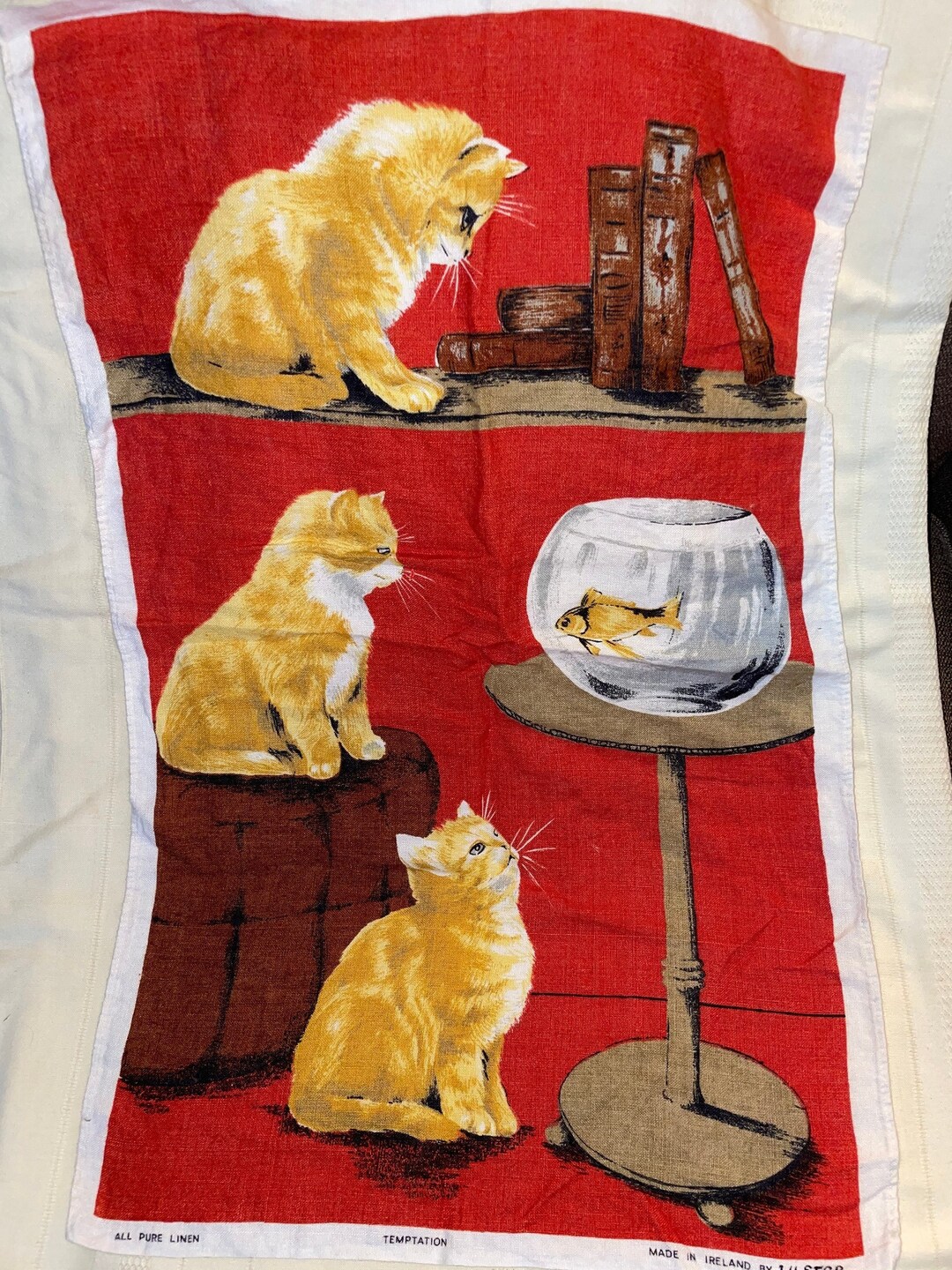 Vintage Ulster Temptation Orange Tabby Cat and Fishbowl Kitchen Tea ...