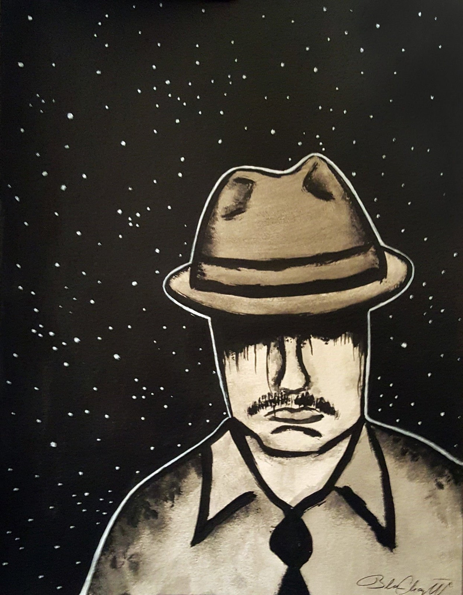 Gangster Noir Abstract Night Stars Pintura original 9x12, acrílico ...
