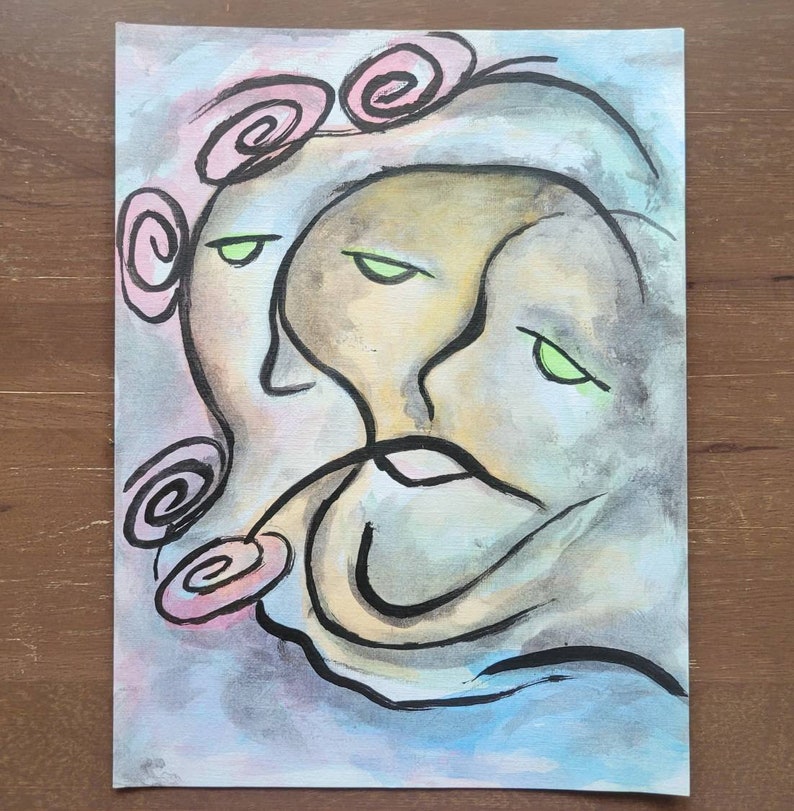 Original Love Story Abstract Painting, Watercolor Acrylic Art (9x12) - Etsy