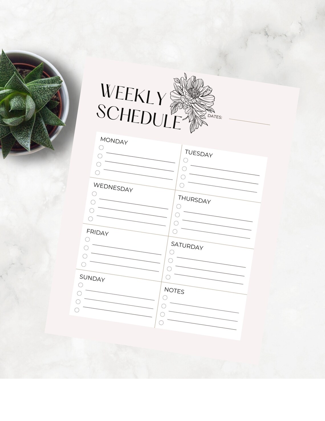 Undated Digital/ Printable Minimalist Pink Weekly Schedule Planner for ...