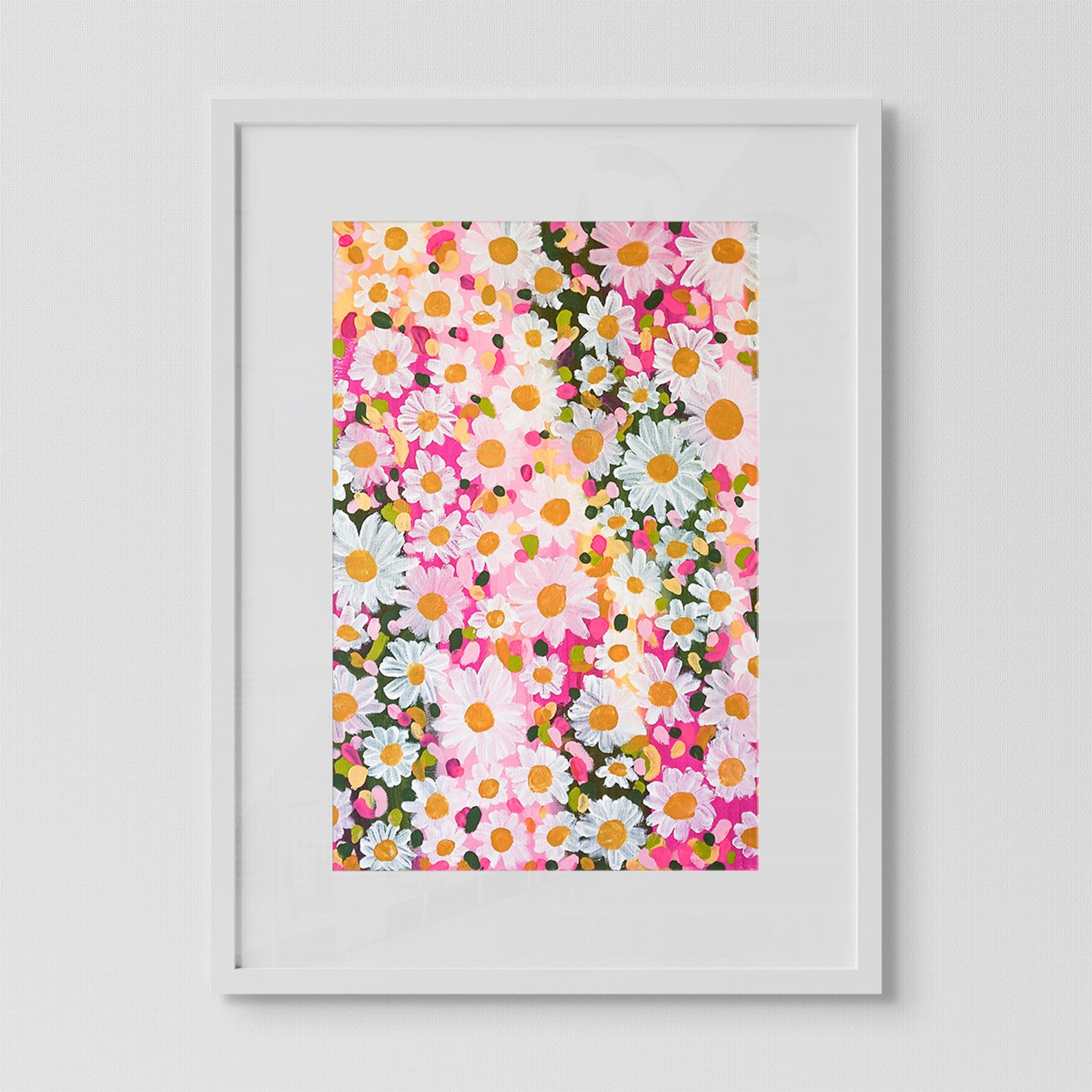 Pink Daisy Flower Field Botanical Art Print - Etsy