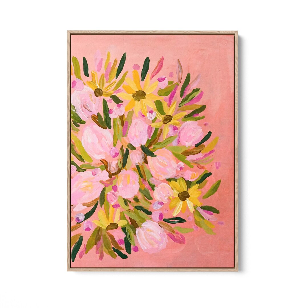 Peach Protea With Sunflowers Framed Canvas Art Print - Etsy