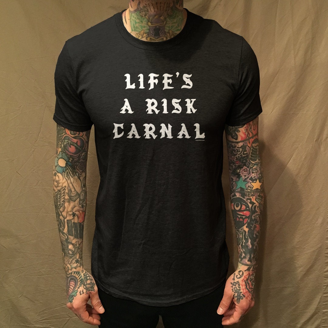 Life's A Risk Text on Black Tee - Etsy