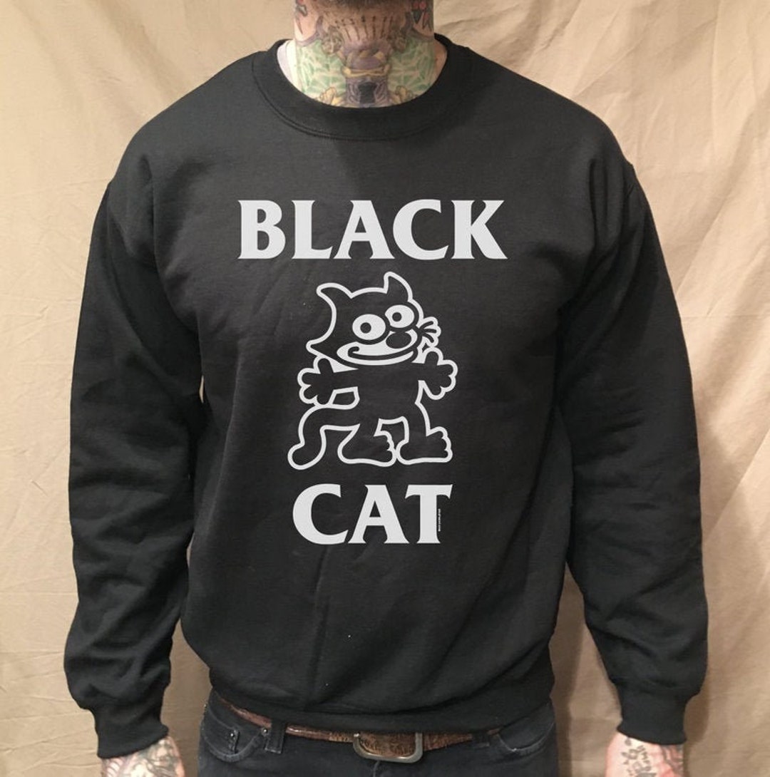 Black Cat On Black Crew Neck Sweater Etsy