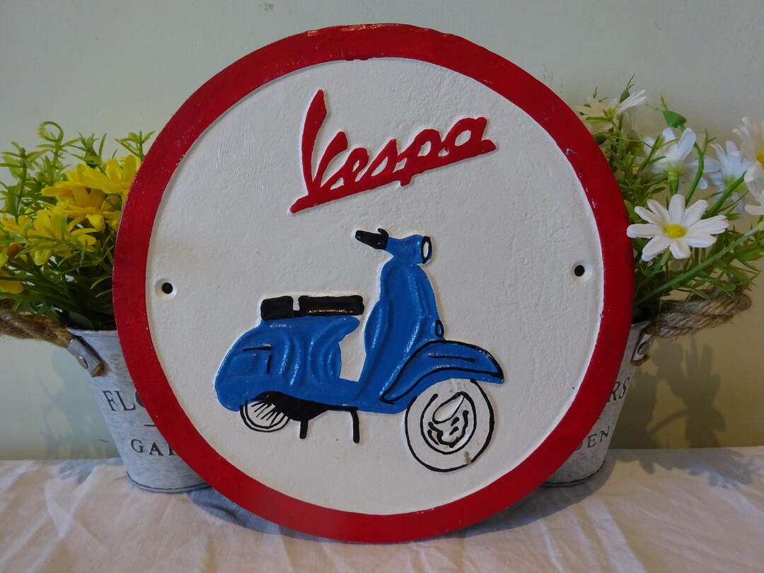 Vintage Cast Iron Vespa Scooter Advertising Sign Mods Vespa Owners Club ...