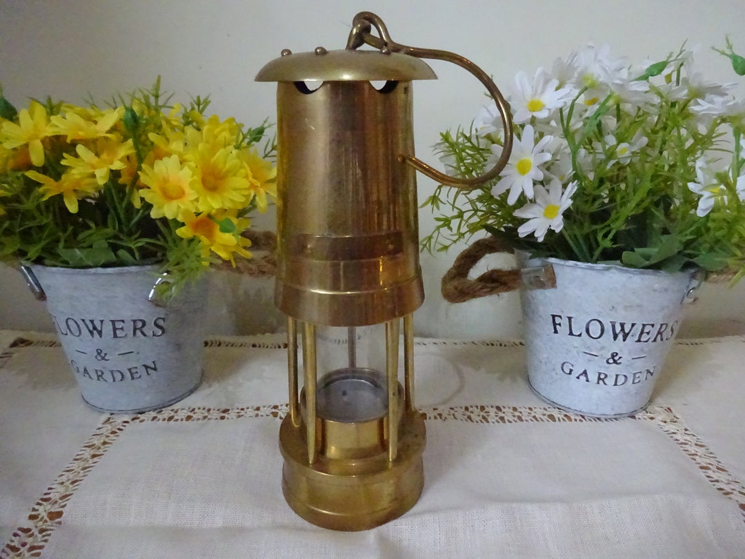 Polished Brass British Coal Miners Candle Lamp in Good Working Order ...