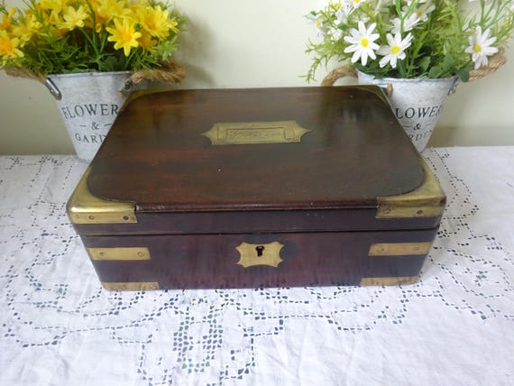 Victorian mahogany jewellery box campaign style box i… - Gem