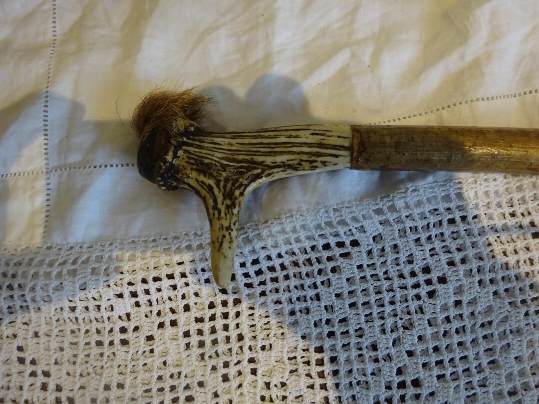 Vintage Hazelwood Walking Stick With Polished Antler Handle & Tip ...