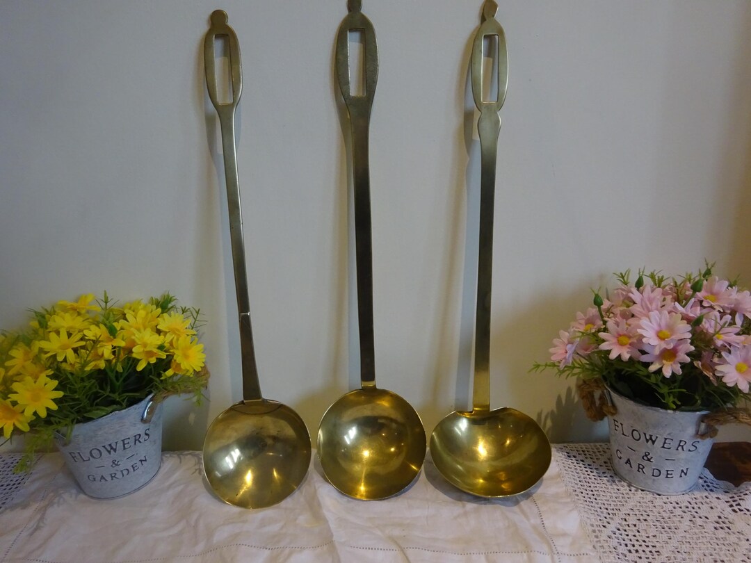 Large Antique Set of Graduated Brass Serving Spoons / Ladle in ...