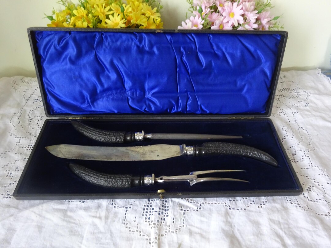 Vintage Antler Handle Carving Set Made in Sheffield England by John ...