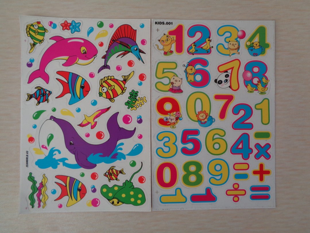2 Sheets Children's School Numbers Stickers / Decals Bathroom Stickers ...