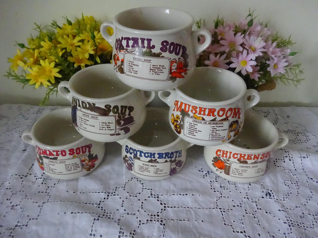 Complete Set of 6 Vintage 1980"s Soup Mugs / Cups Collectable Kitchen ...