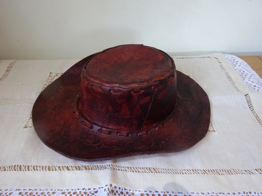 Handmade Brown Leather Stetson Style Hat in Fantastic Condition Medium ...