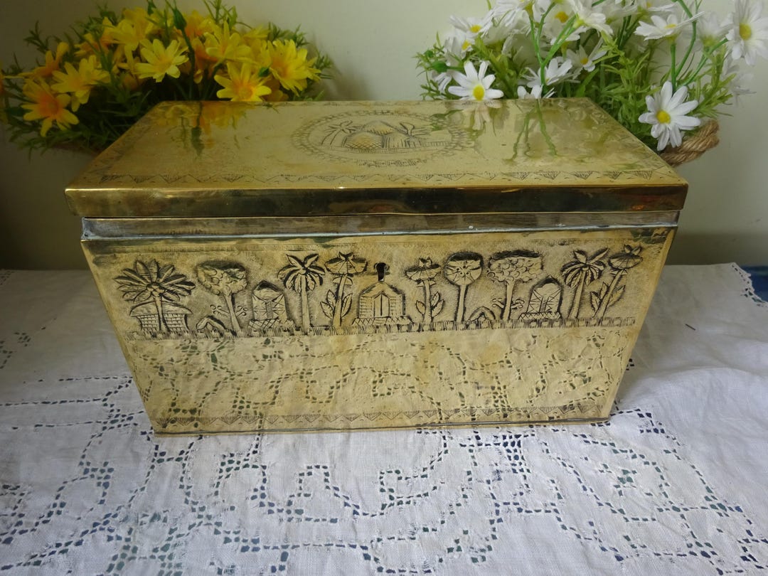 Vintage Brass Wood / Kindling Box With Lock & Key in Wonderful ...
