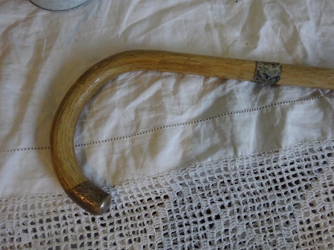 Vintage Cane Walking Stick With Hallmarked Silver Handle Handle Cap ...