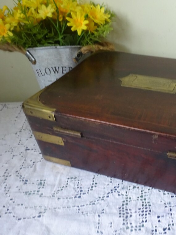 Victorian mahogany jewellery box campaign style box i… - Gem