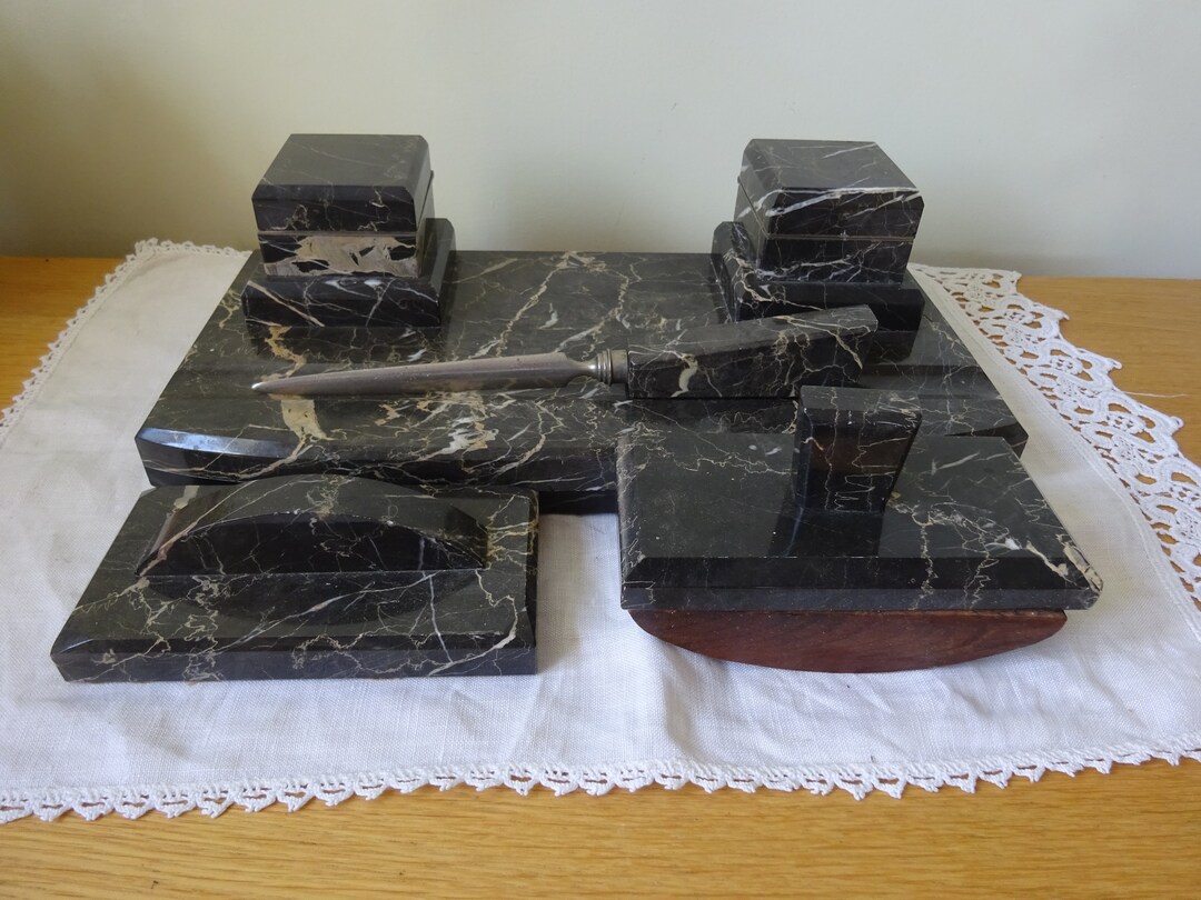 Vintage Solid Marble Inkwell Desk Top Set - Etsy UK