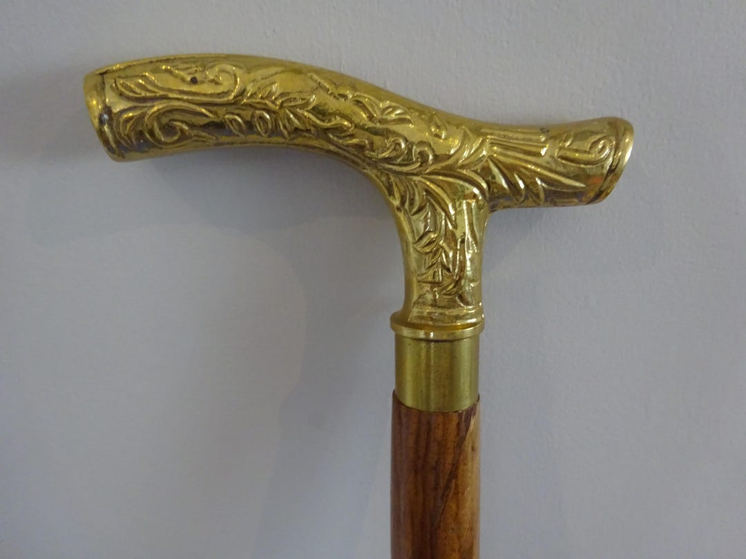 Vintage Walnut Walking Stick With Solid Brass Handle Rare 3 Piece ...