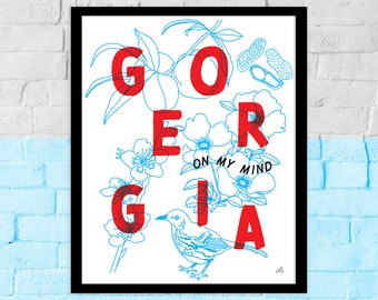 Georgia on My Mind 8x10 16x20 Printable Wall Art Pink Blue - Etsy