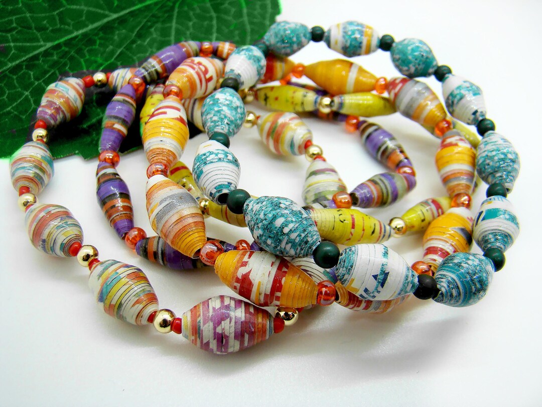 Handmade Paper Bead Bracelet Set: 5 Colorful Stacking Jewelry, Beaded ...