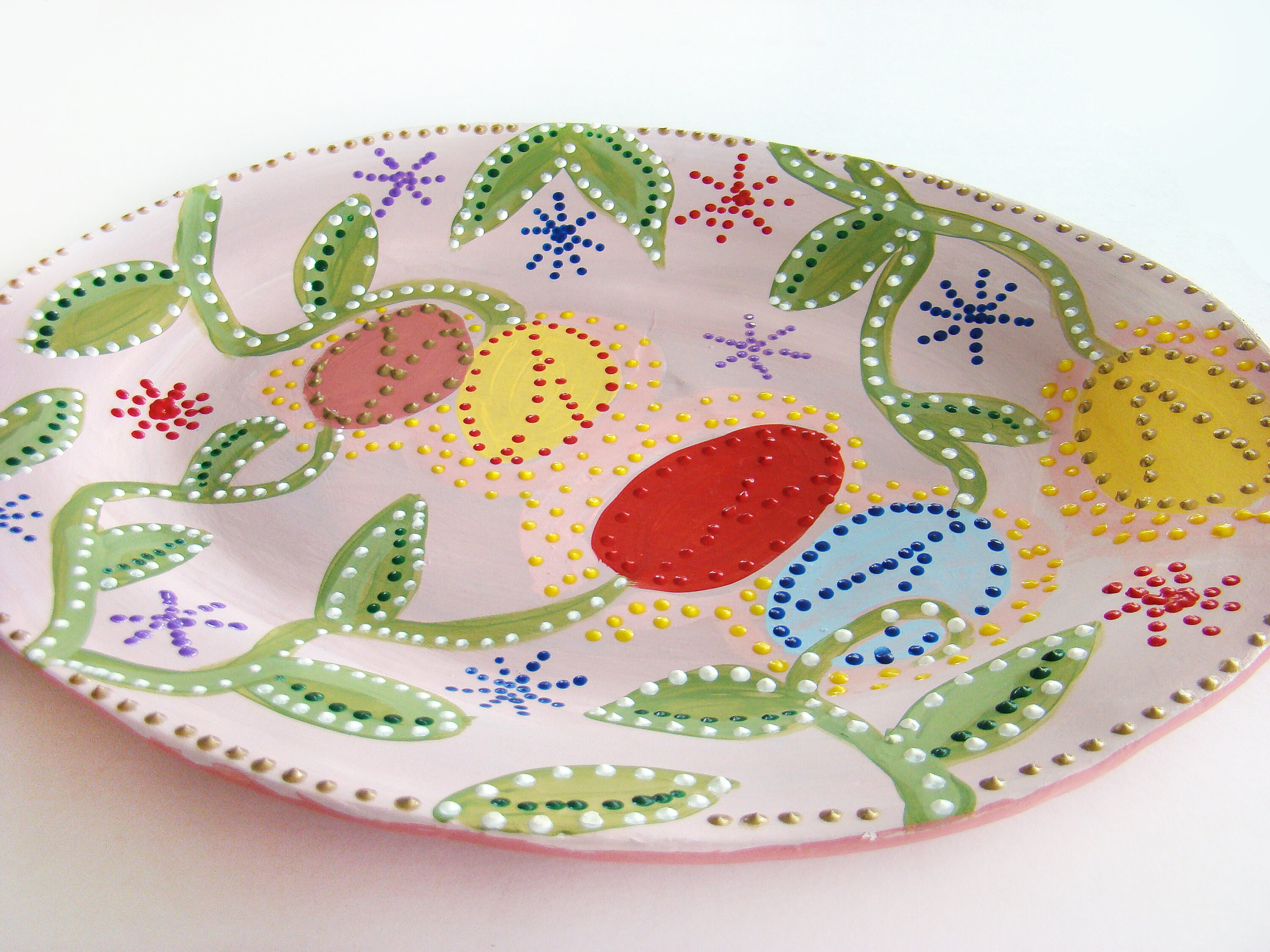 Paper Mache Platter, Handpainted Dishes, Pink Whimsical Plates ...