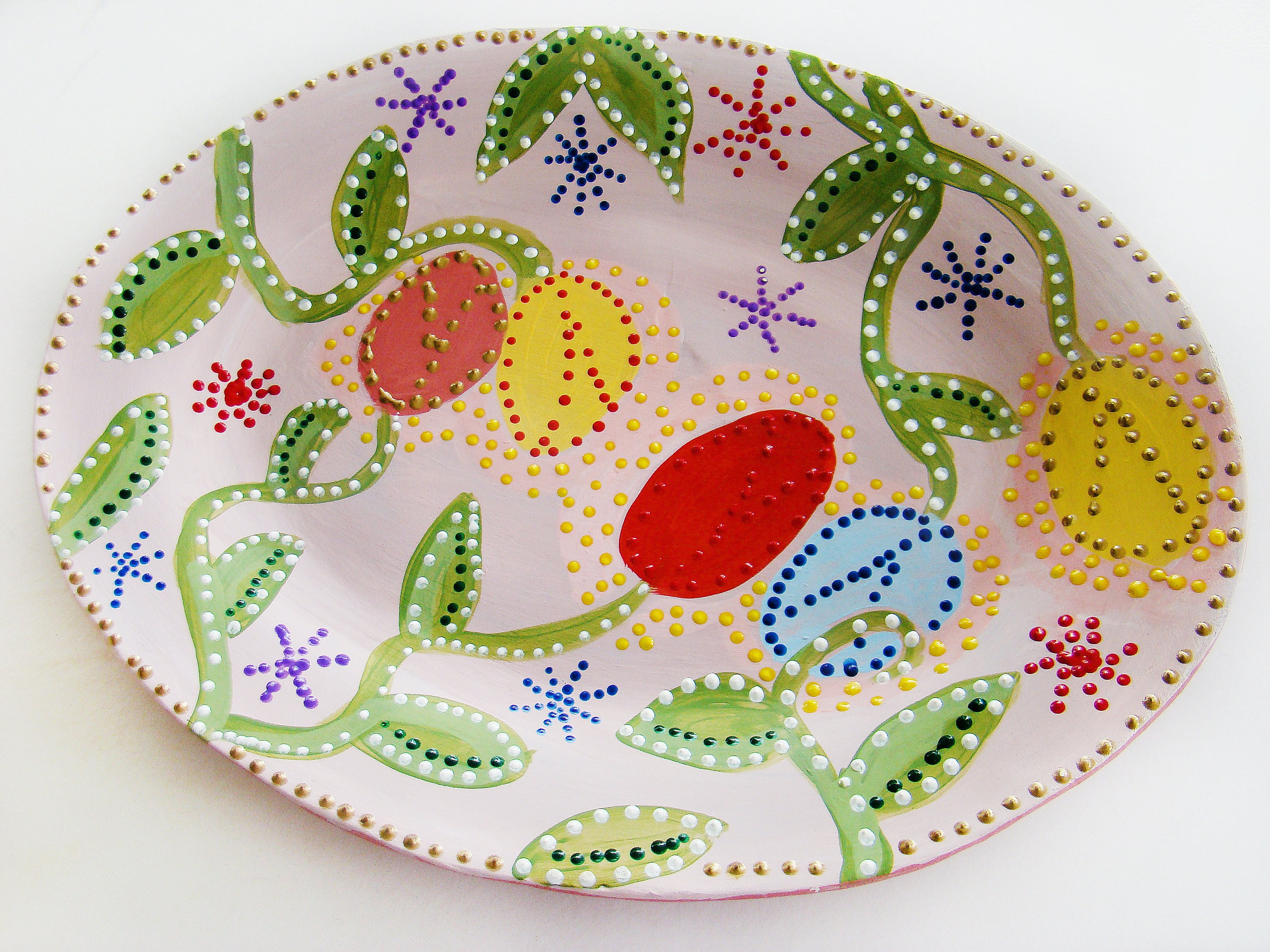 Paper Mache Platter, Handpainted Dishes, Pink Whimsical Plates ...
