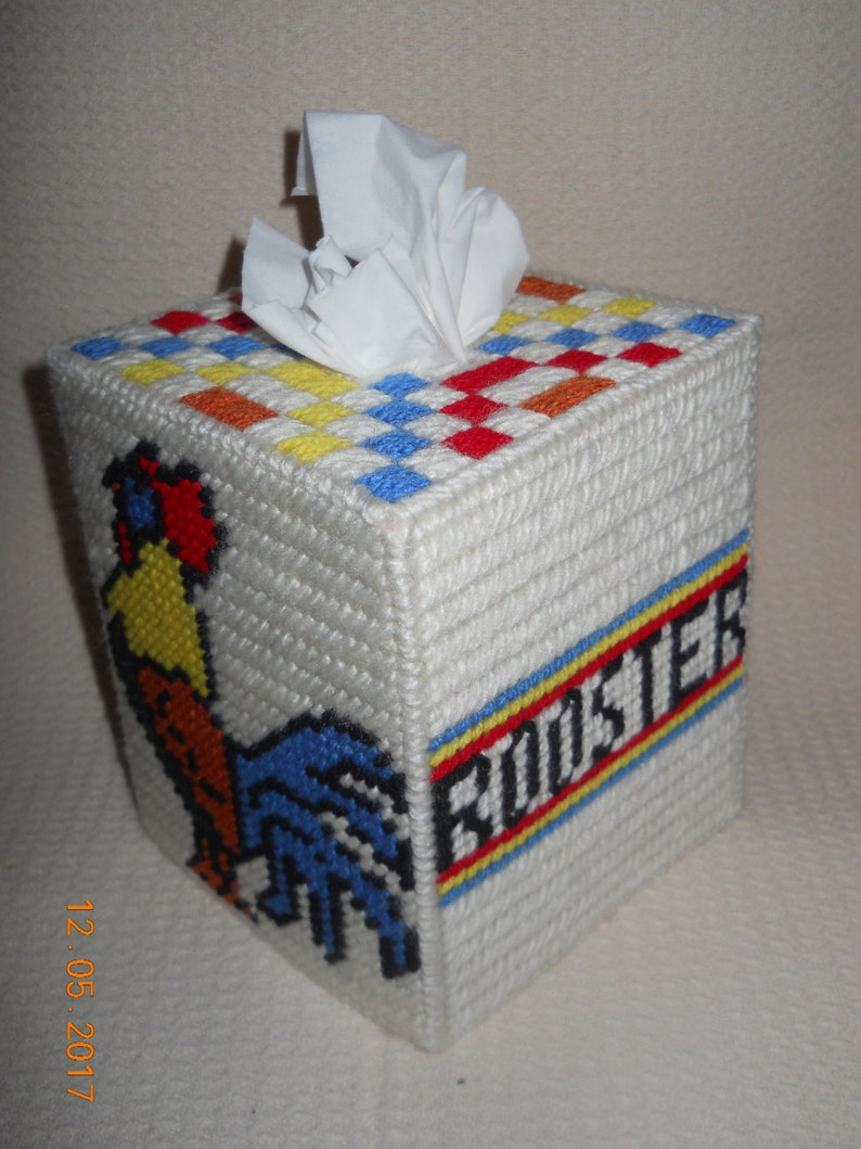 Rooster kitchen Tissue Box Cover Plastic canvas Kleenex | Etsy