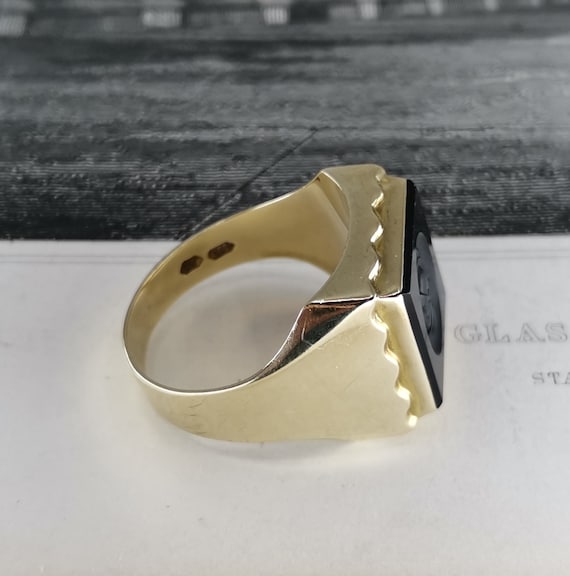 Vintage German 8k Gold Onyx Signet Ring, Intaglio, Ro… - Gem