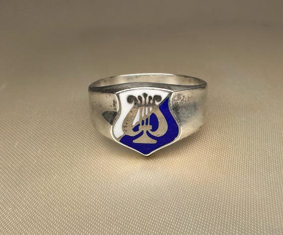 Antique German Silver Enamel Harp Signet Ring, US Siz… - Gem