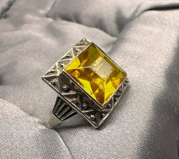 Vintage Art Deco Citrin Ring 835 Silber US GroBe 5 3 4 Etsy