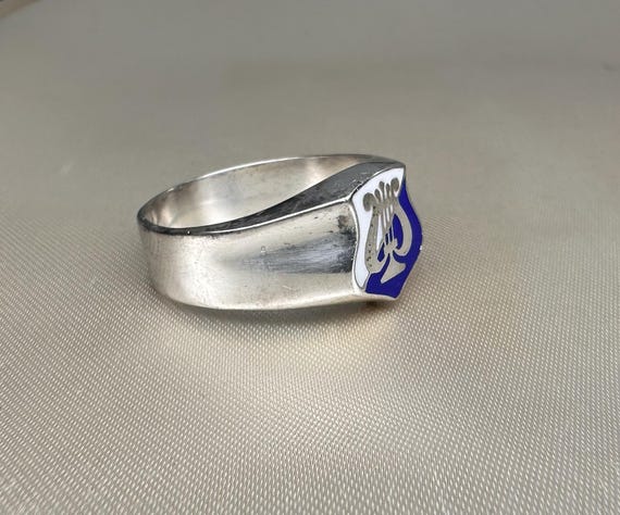 Antique German Silver Enamel Harp Signet Ring, US Siz… - Gem