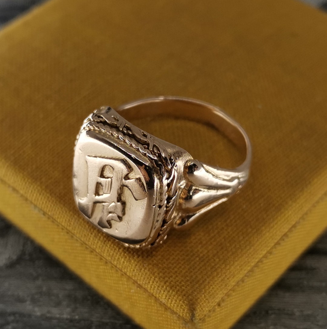 Antique German Signet Ring With Initials 'PF' 14k - Etsy