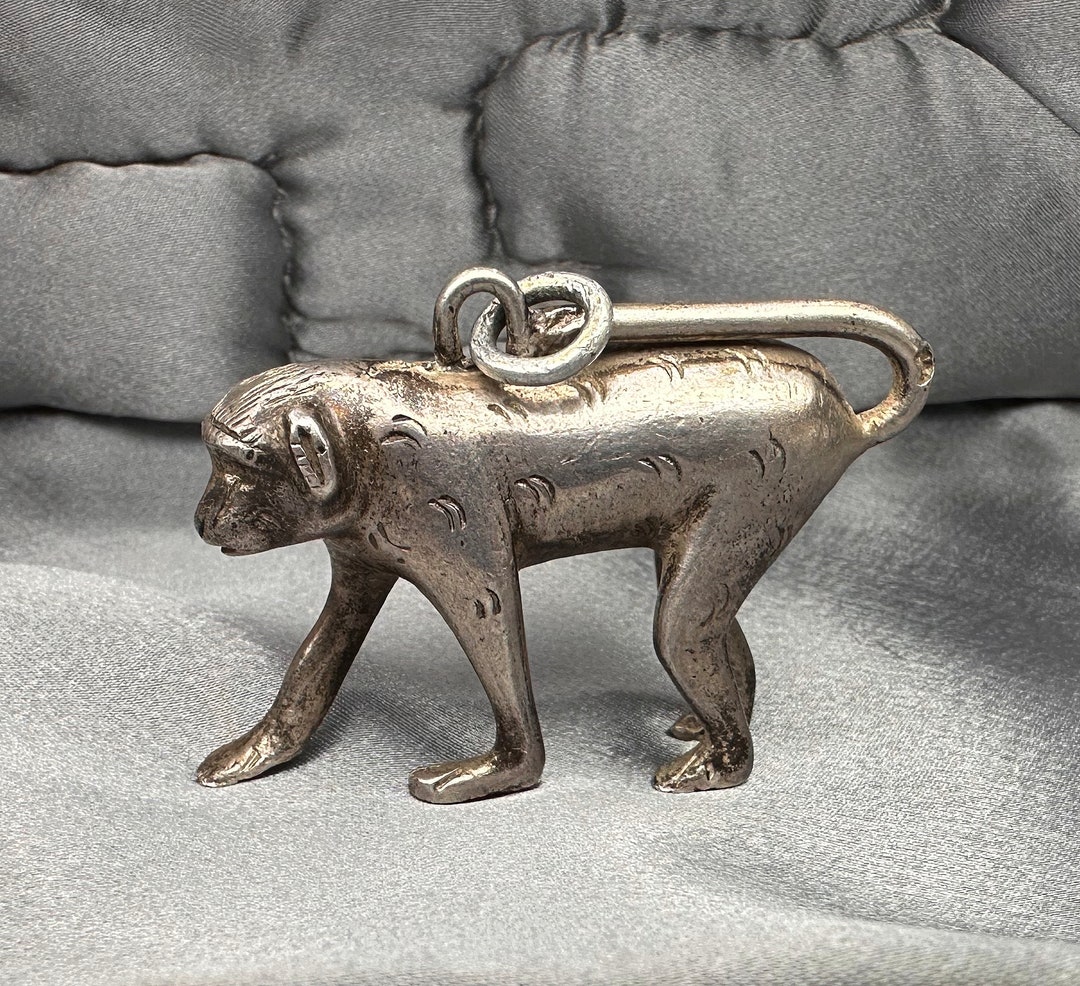 Antique Monkey Medallion, Sterling Silver Statement Pendant - Etsy