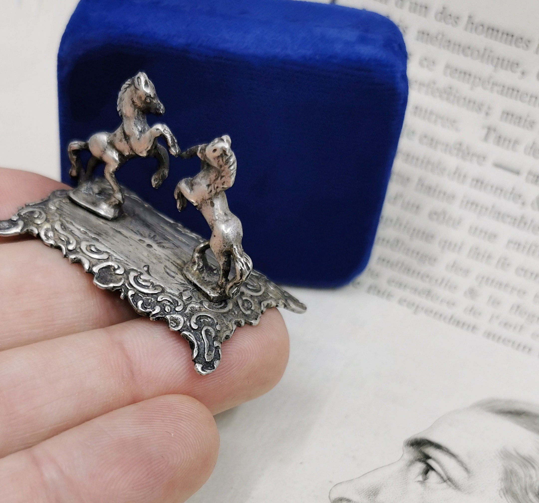 Rare Antique German Hand-made Miniature Silver Sculpture Rising Horses ...