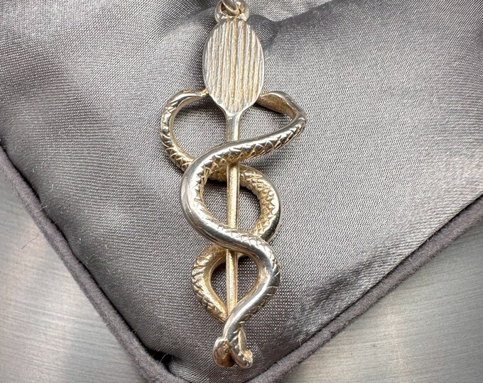 Vintage Silver Caduceus Pendant, Doctor Gift, Medical Symbol, Snake ...