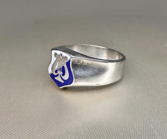 Antique German Silver Enamel Harp Signet Ring, US Siz… - Gem